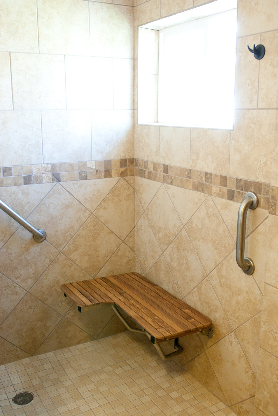 30" Wide Teak ADA L-Shaped Shower Bench | Teakworks4u