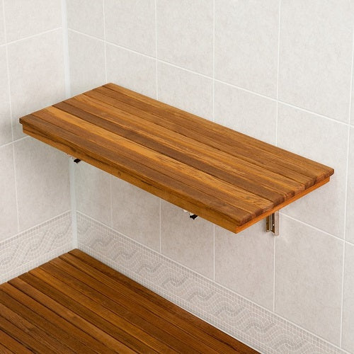 24" Seat | Wall Mounted Teak Folding Bench | Teakworks4u